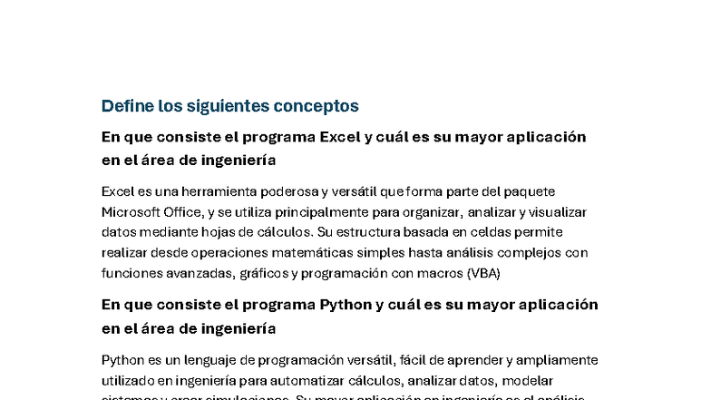 Actividad 4: Conceptos Clave de Excel y Python en Ingeniería - Studocu