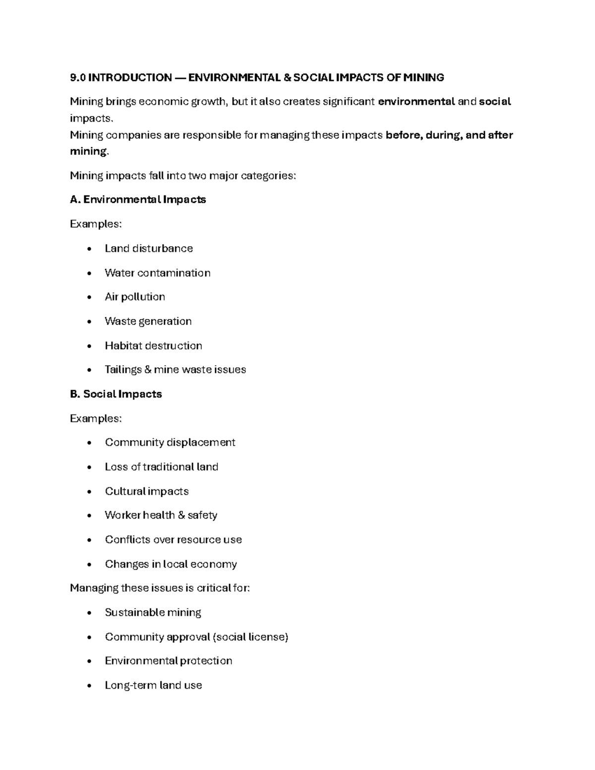 Modul 9: Environmental & Social Impacts of Mining - Key Notes - Studocu