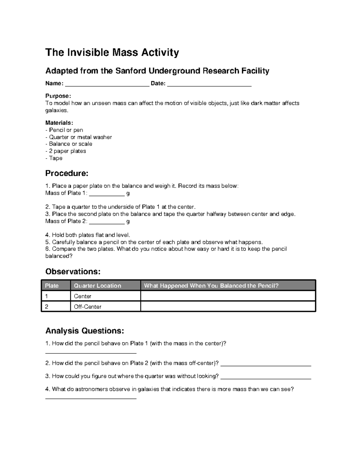 Invisible Mass Activity Worksheet: Exploring Dark Matter Effects - Studocu