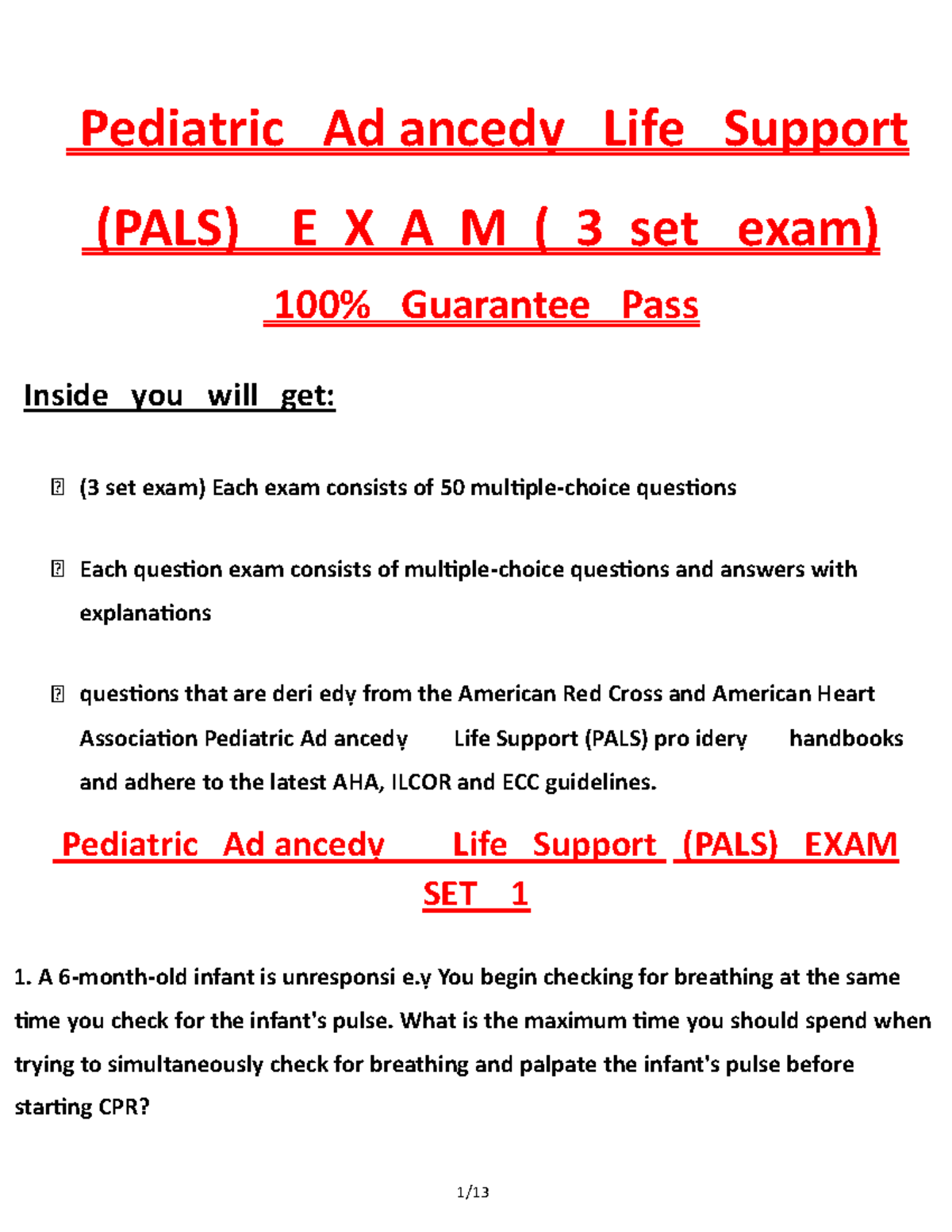 PALS Final Exam: 3 Set Questions with Answers & Explanations - Studocu