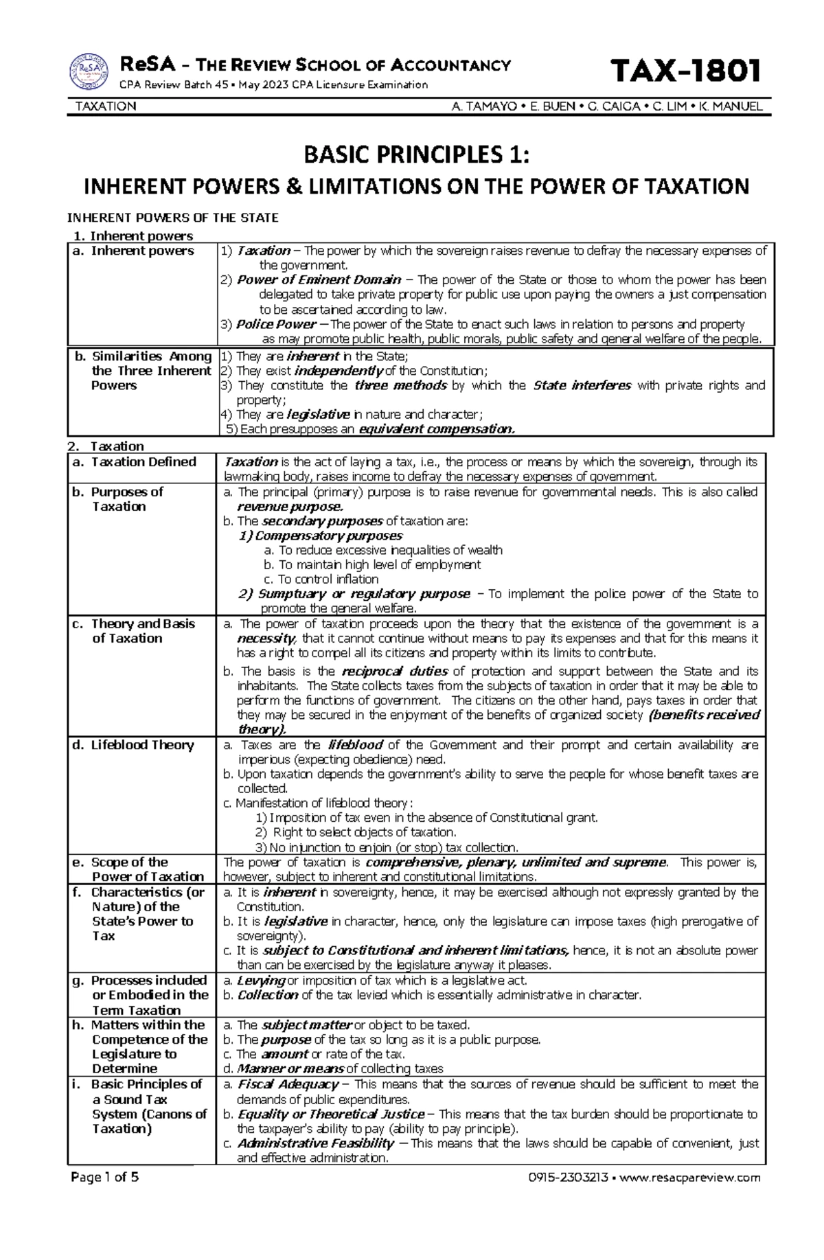 Principles of Taxation: Theories and Legislative Framework (Inctax ...