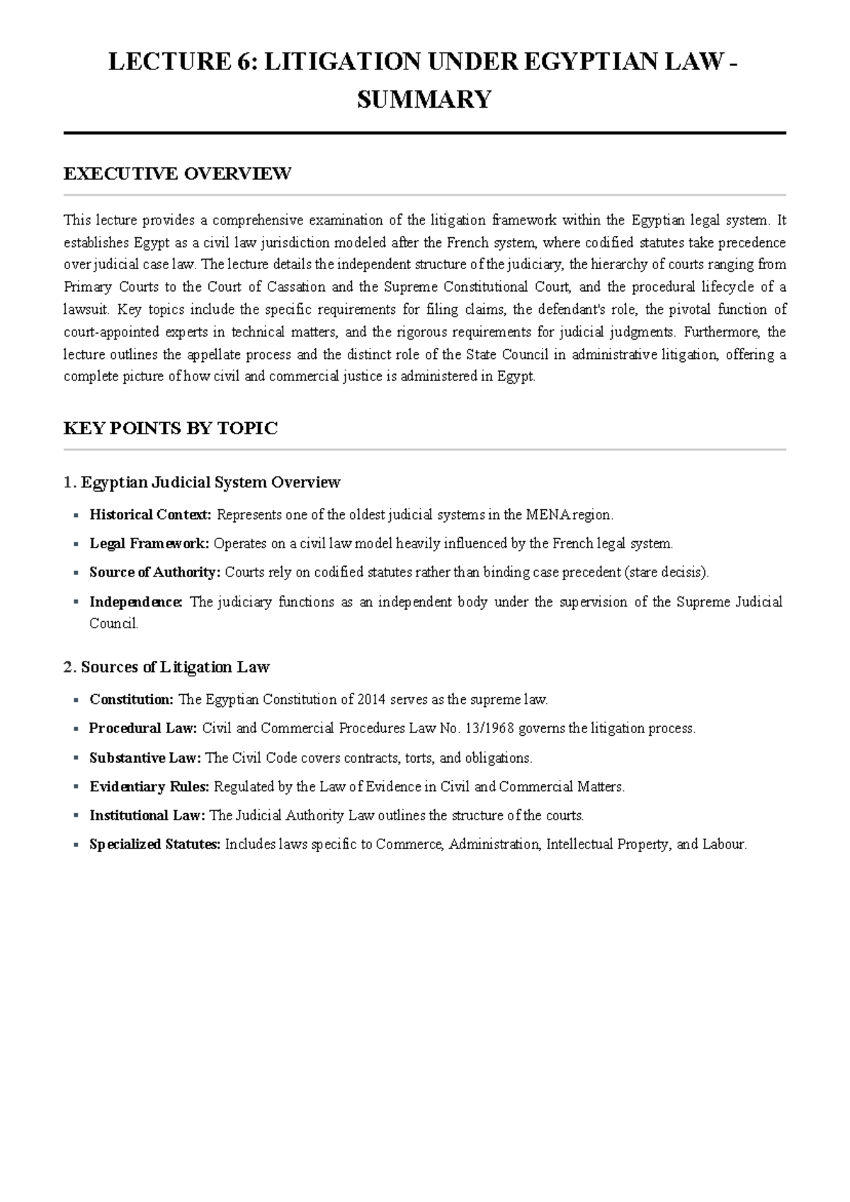 LECTURE 6: SUMMARY OF LITIGATION UNDER EGYPTIAN LAW - Studocu
