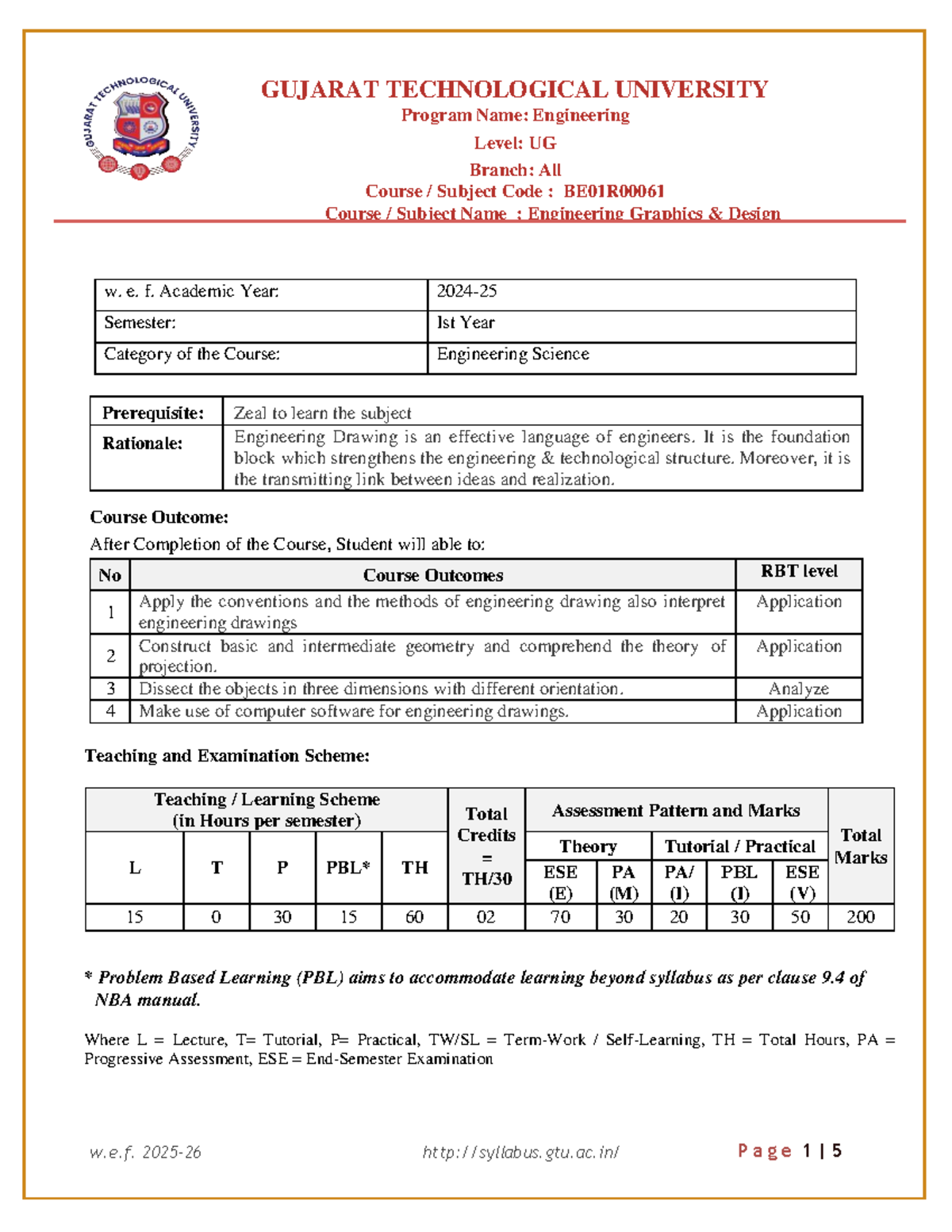 BE01R00061 Engineering Graphics Design Course Overview and Outcomes ...