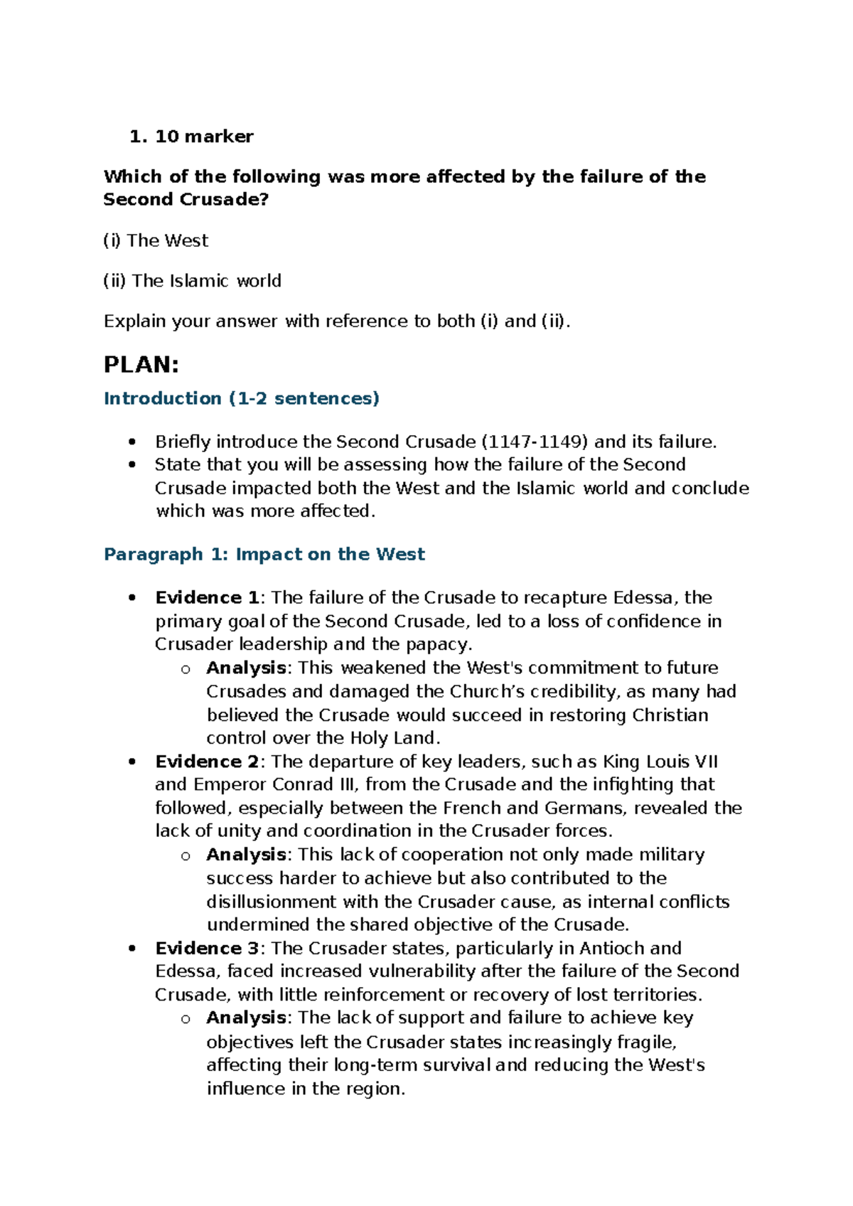 Crusades Essay Plans - OCR A: Analyzing the Second Crusade's Impact ...