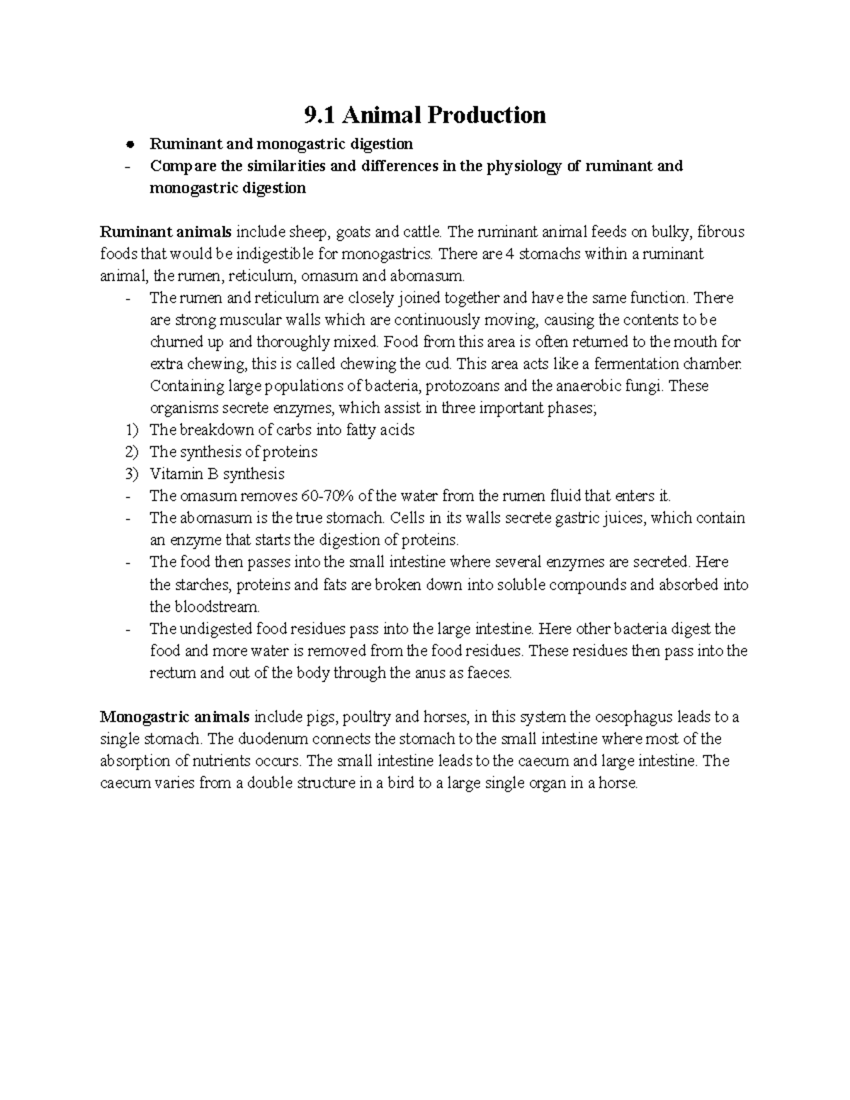 Animal Production HSC Ag Notes: Ruminant vs. Monogastric Digestion ...
