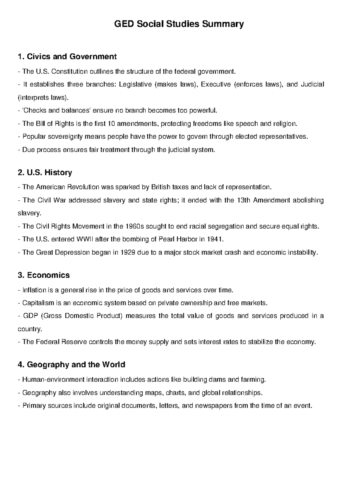 GED Social Studies Summary: Civics, History, Economics & Geography ...