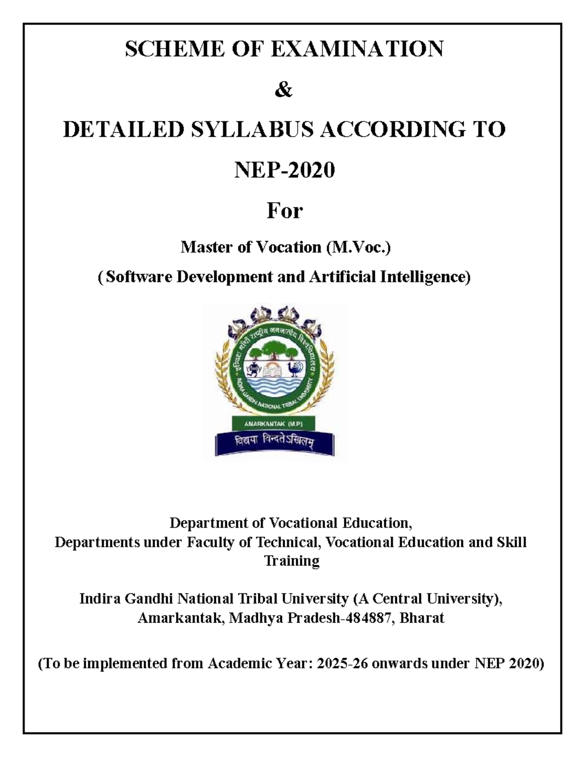 M.Voc. Scheme of Examination & Syllabus for Software Development and AI ...