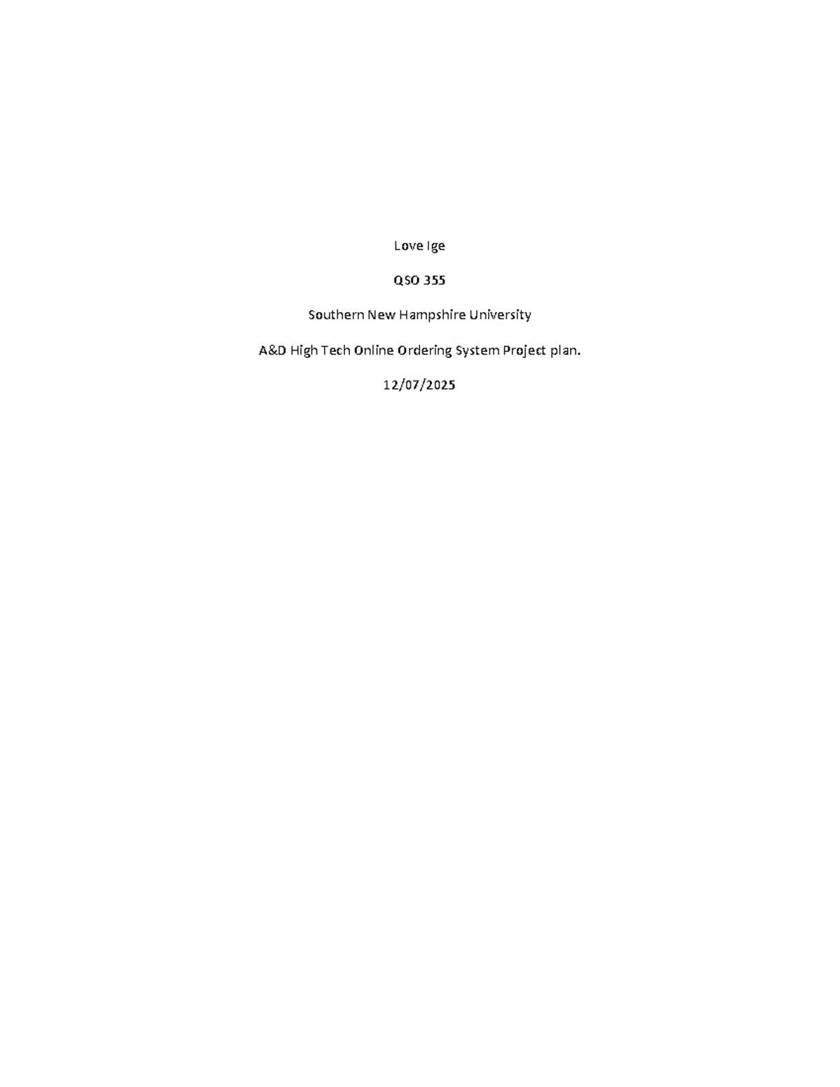 High Tech Online Ordering System Project Plan QSO 355 - Studocu