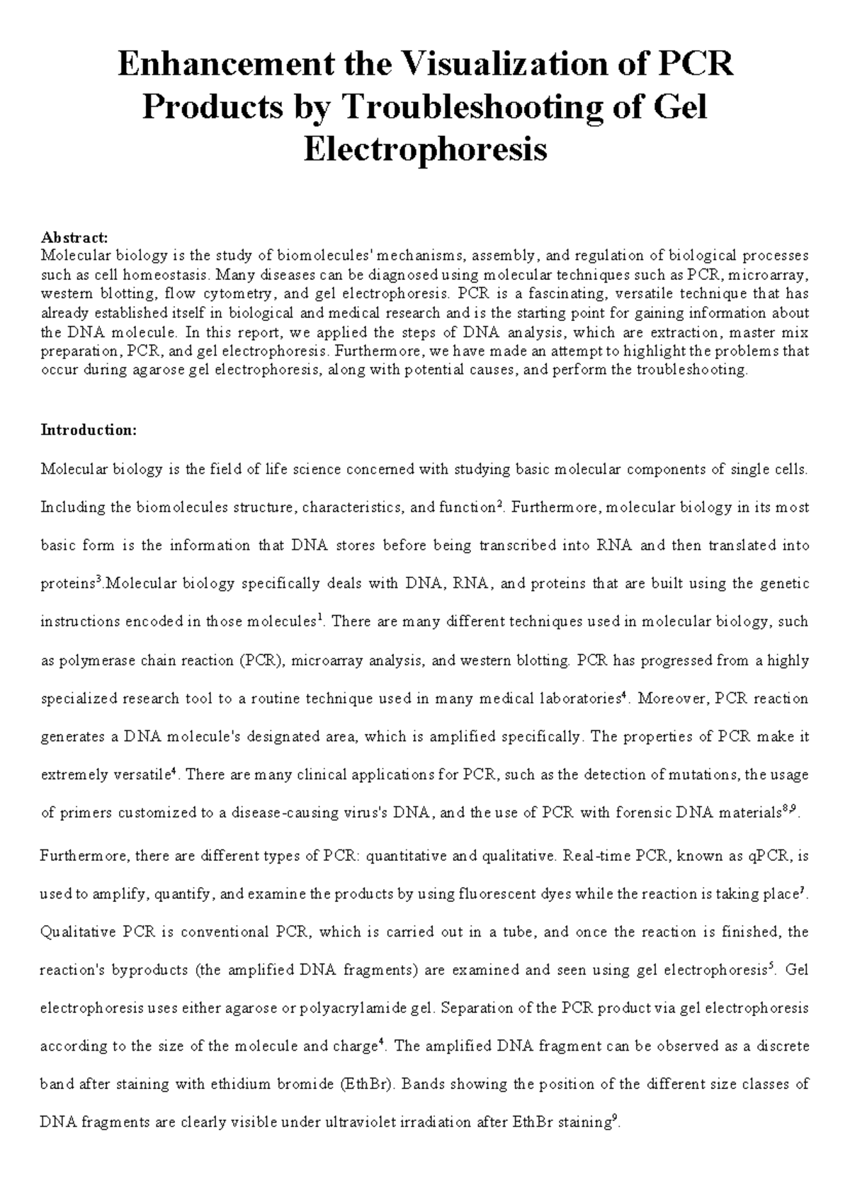 Molecular Biology Lab Report: Enhancing PCR Visualization & Gel ...