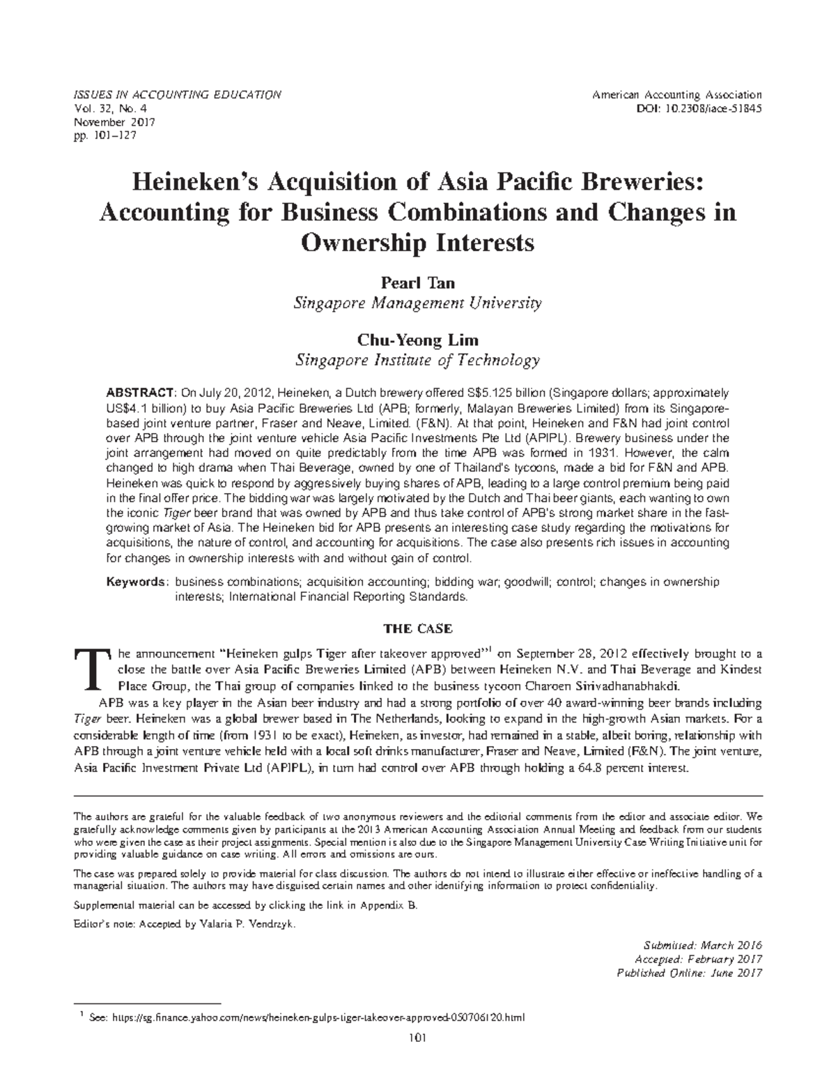 Heineken's Acquisition of Asia Pacific Breweries: A Case Study (ACC 101 ...