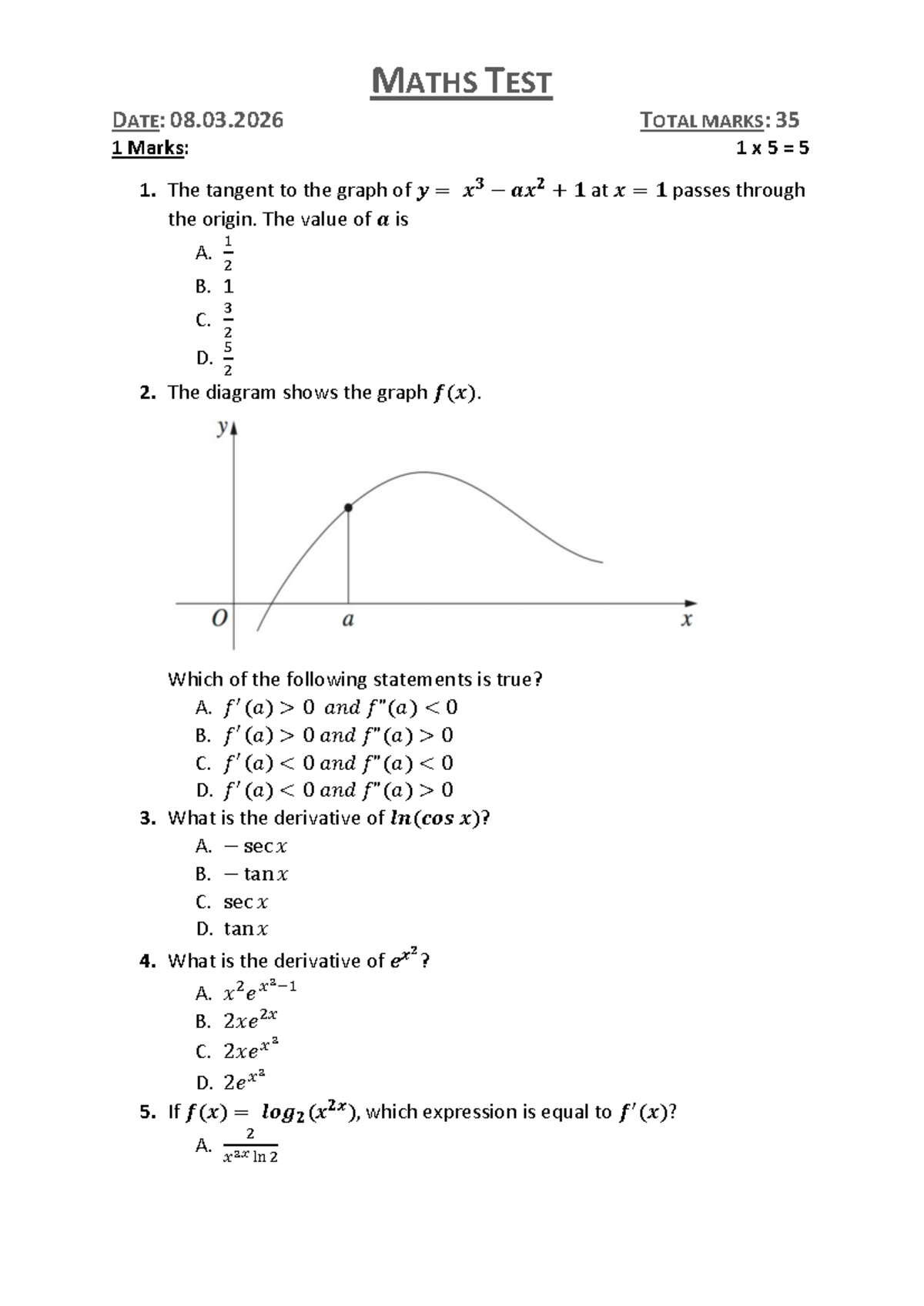 Math Test (MATH101) - Key Concepts and Problems for Review - Studocu