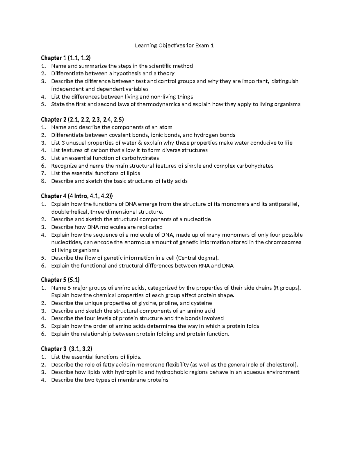 Learning Objectives for Exam 1: Chapters 1-5 Review Guide - Studocu