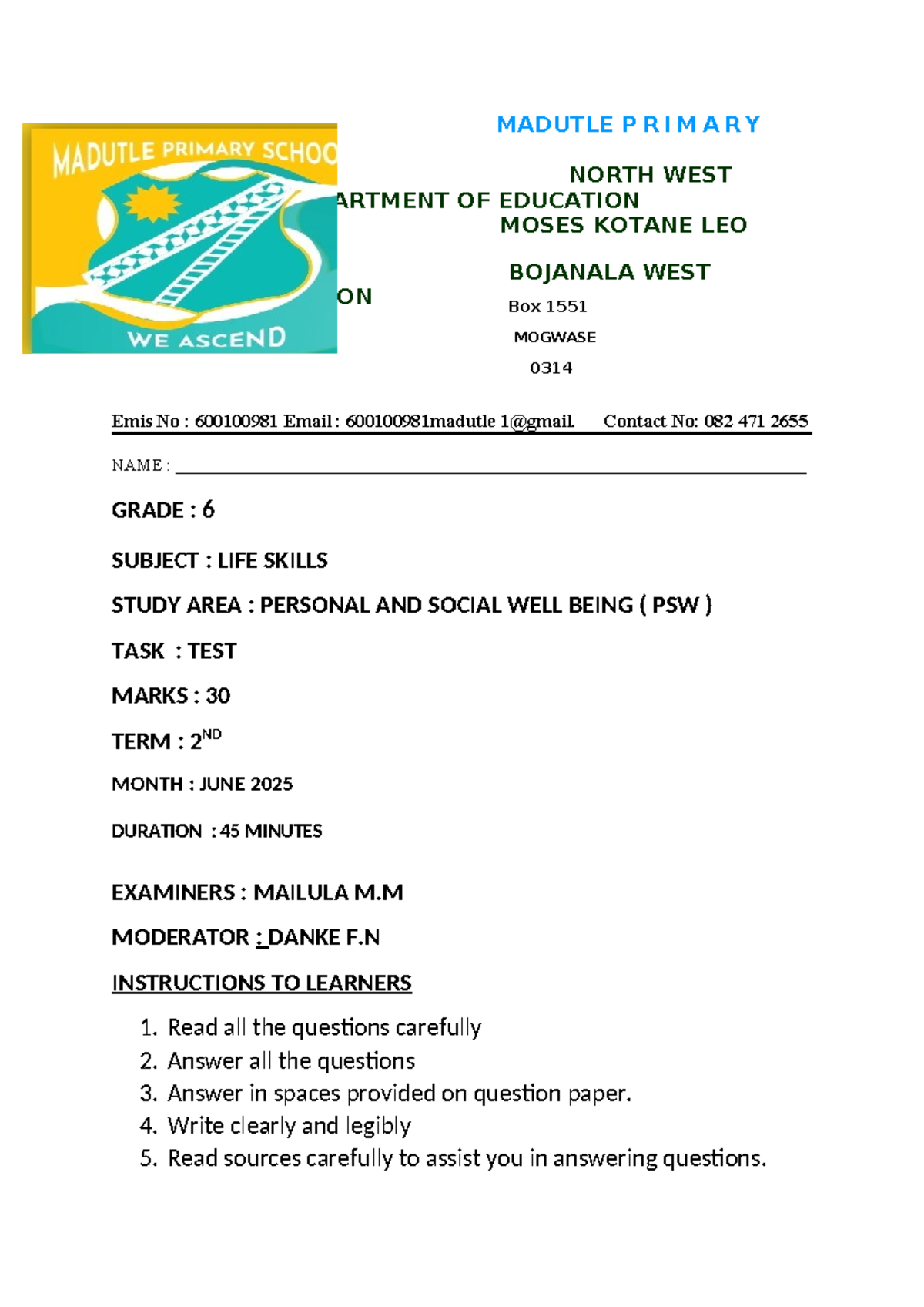PSW 6 - 2nd Term Test on Personal & Social Well-Being - Studocu