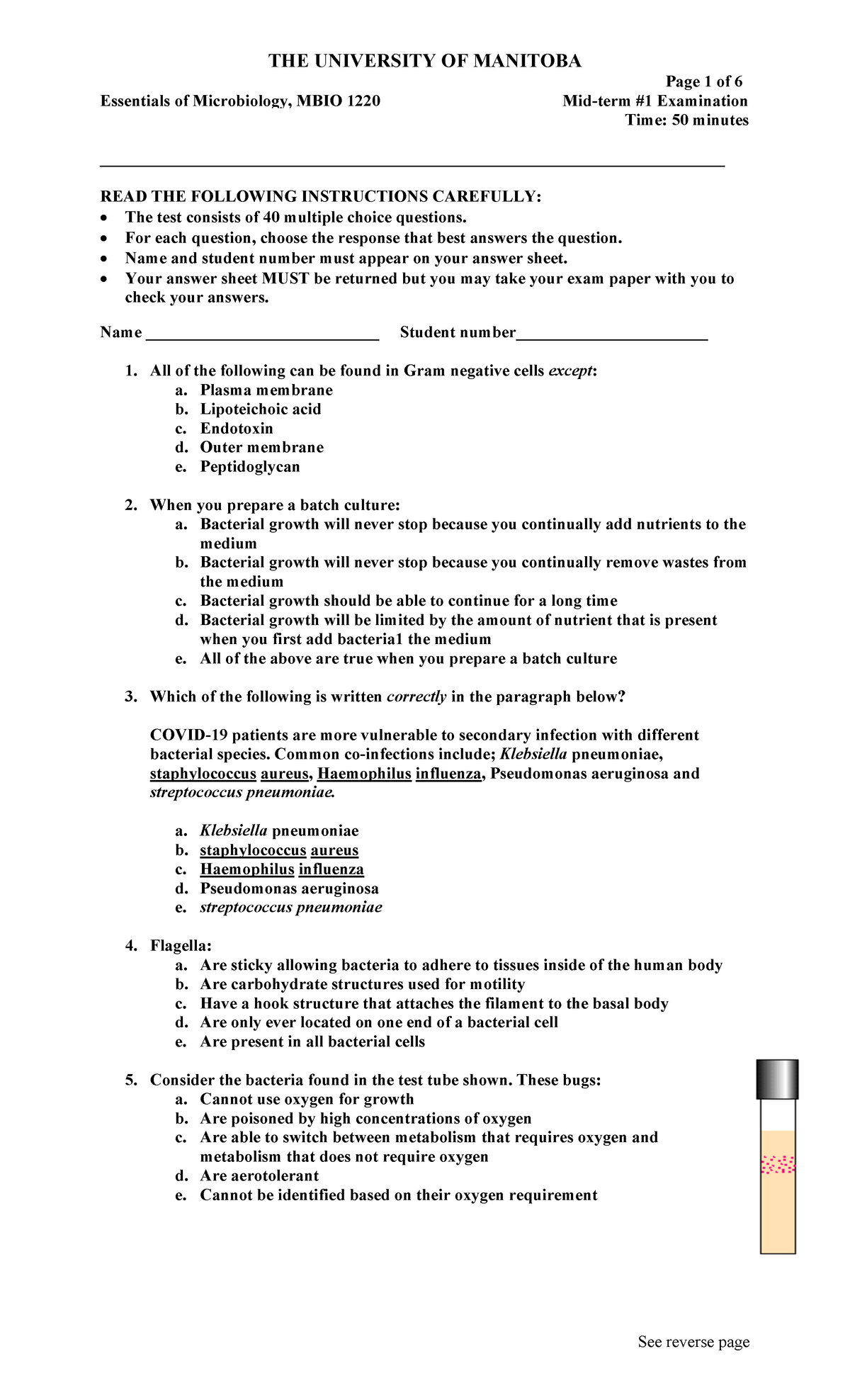 MBIO 1220 Mid-term #1 Exam Practice Quiz Questions - Studocu