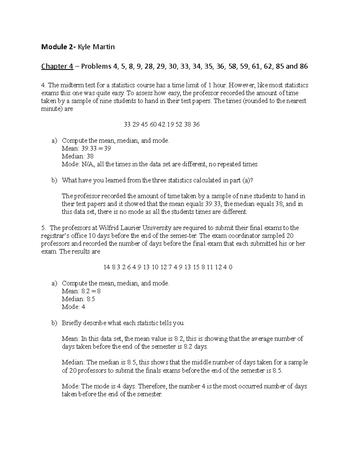 Module 2 - Stats - Quick Assignment on Basic Knowledge & Concepts - Studocu