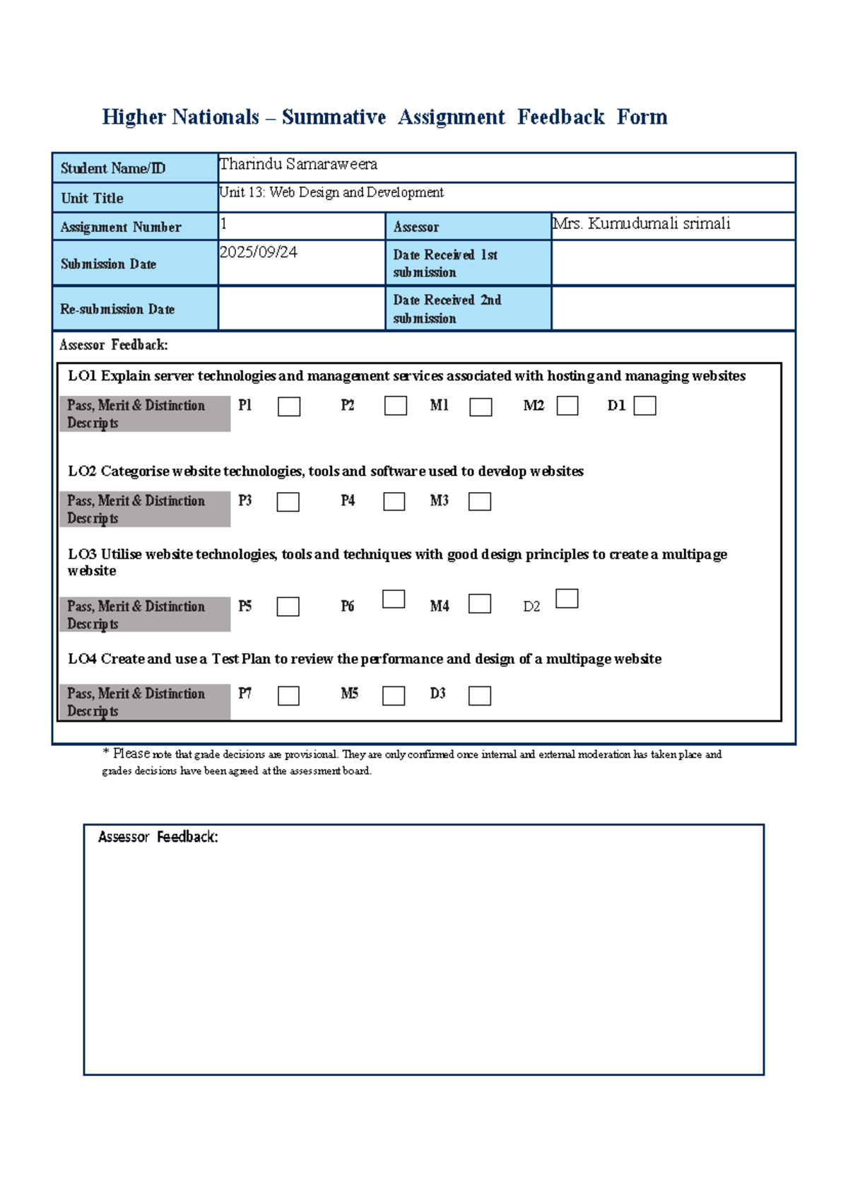 WDD Unit 13: Web Design & Development Assignment Feedback for Velvet ...