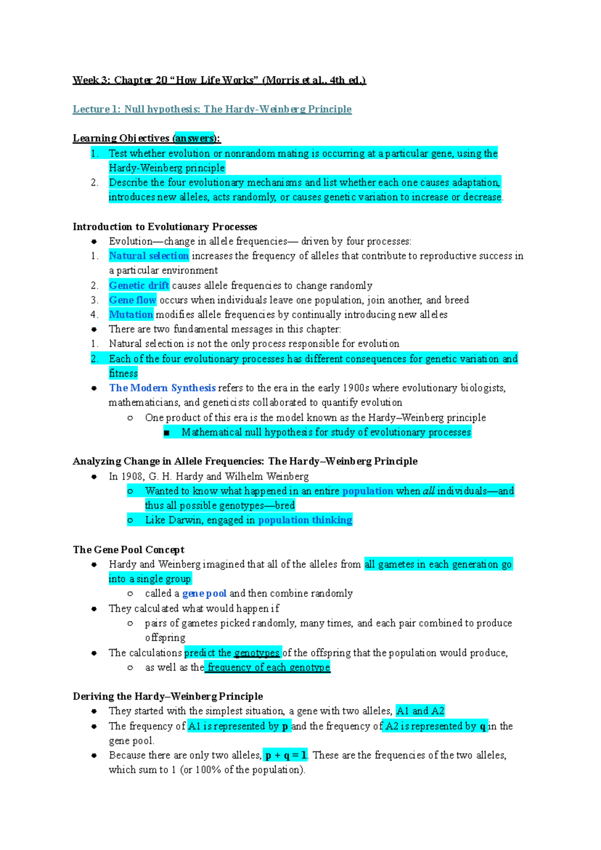 Week 3 Lecture Notes - Week 3: Chapter 20 “How Life Works” (Morris et ...