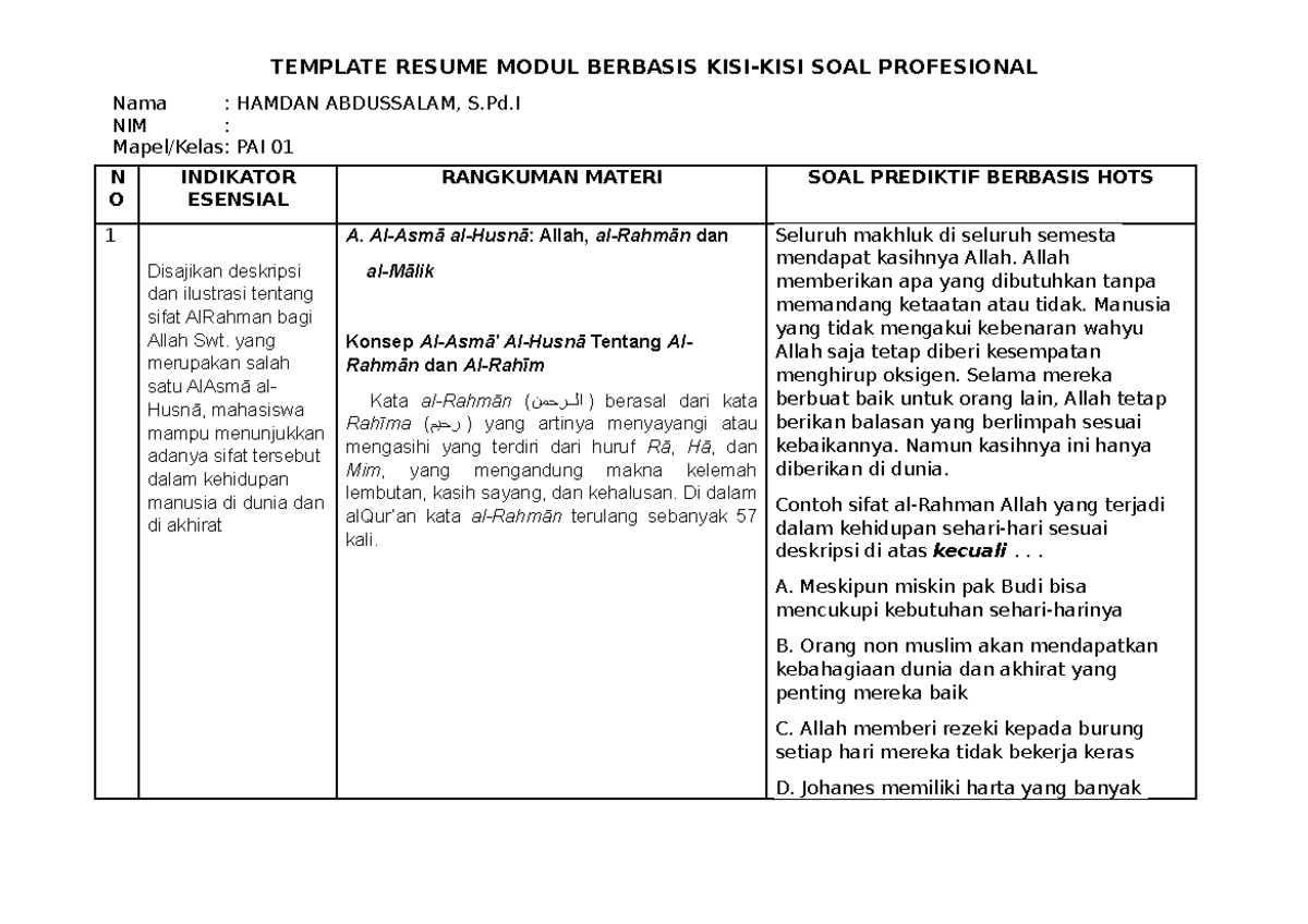 KB 1 Template Resume Modul Pendalaman Materi Berbasis KISI-KISI - TEMPLATE RESUME MODUL BERBASIS ...