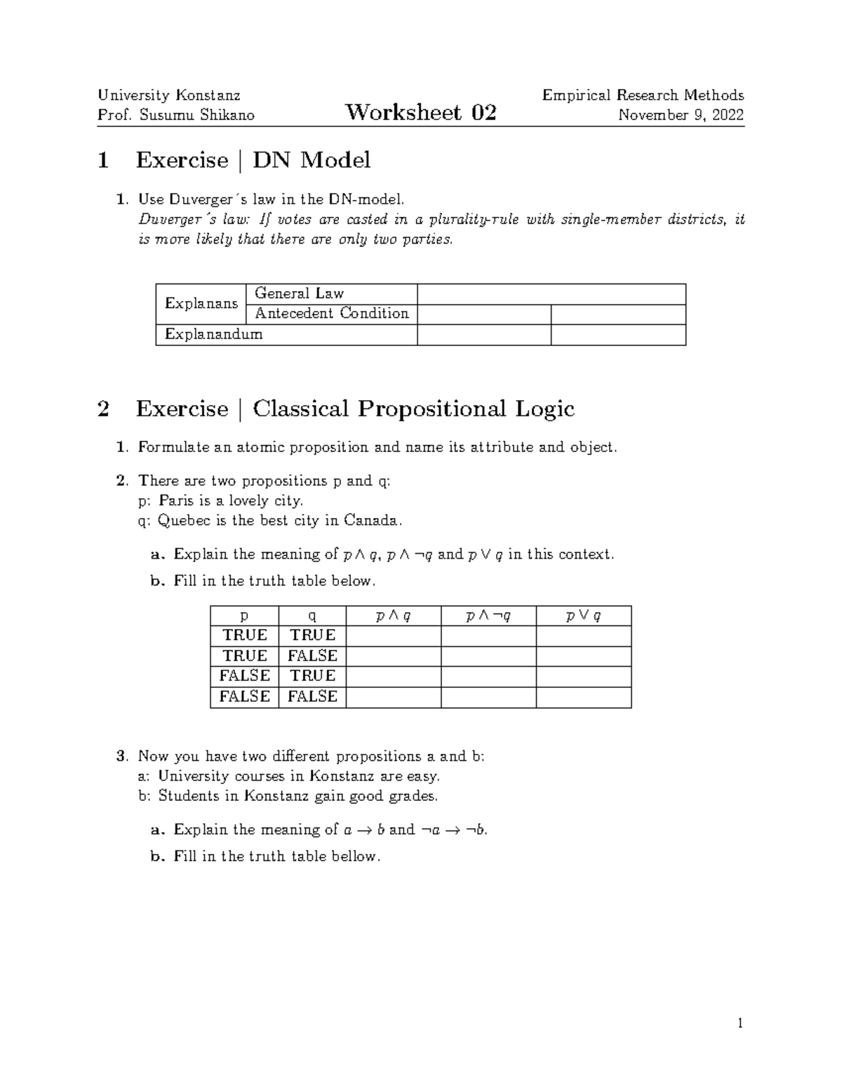 ERM Worksheet 02: Duverger's Law & Propositional Logic Exercises - Studocu