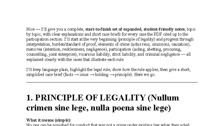FLB 101 Comprehensive Explanatory Notes on Criminal Law Principles ...