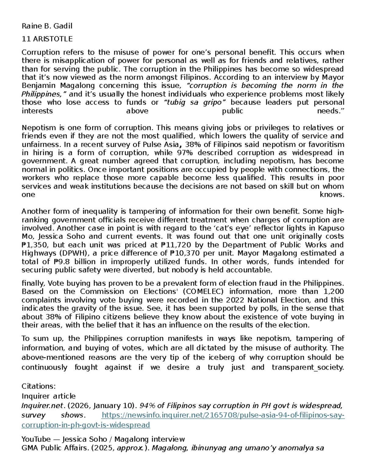 Corruption in the Philippines: An Analysis of Nepotism and Vote Buying ...