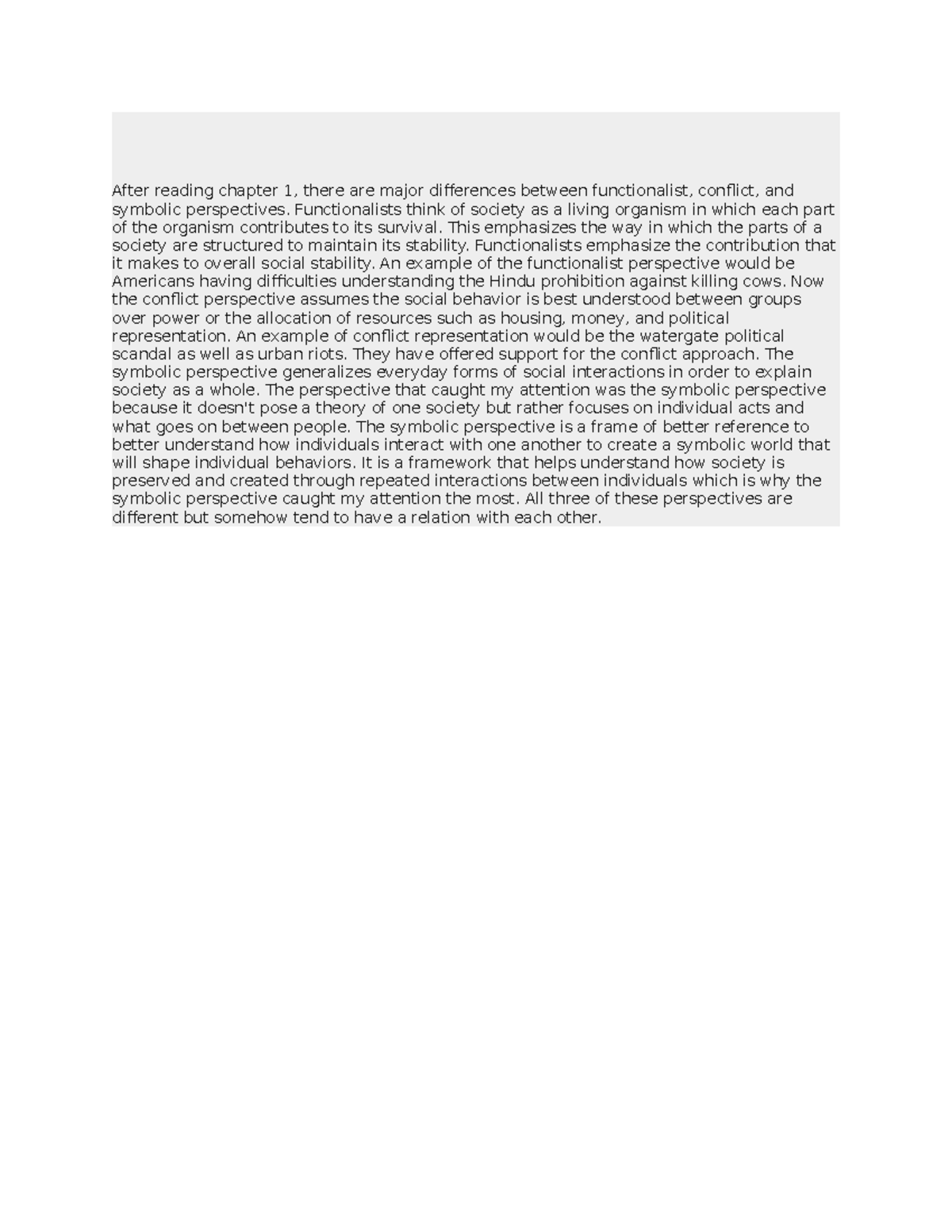 Differences between the three major sociological perspectives of ...