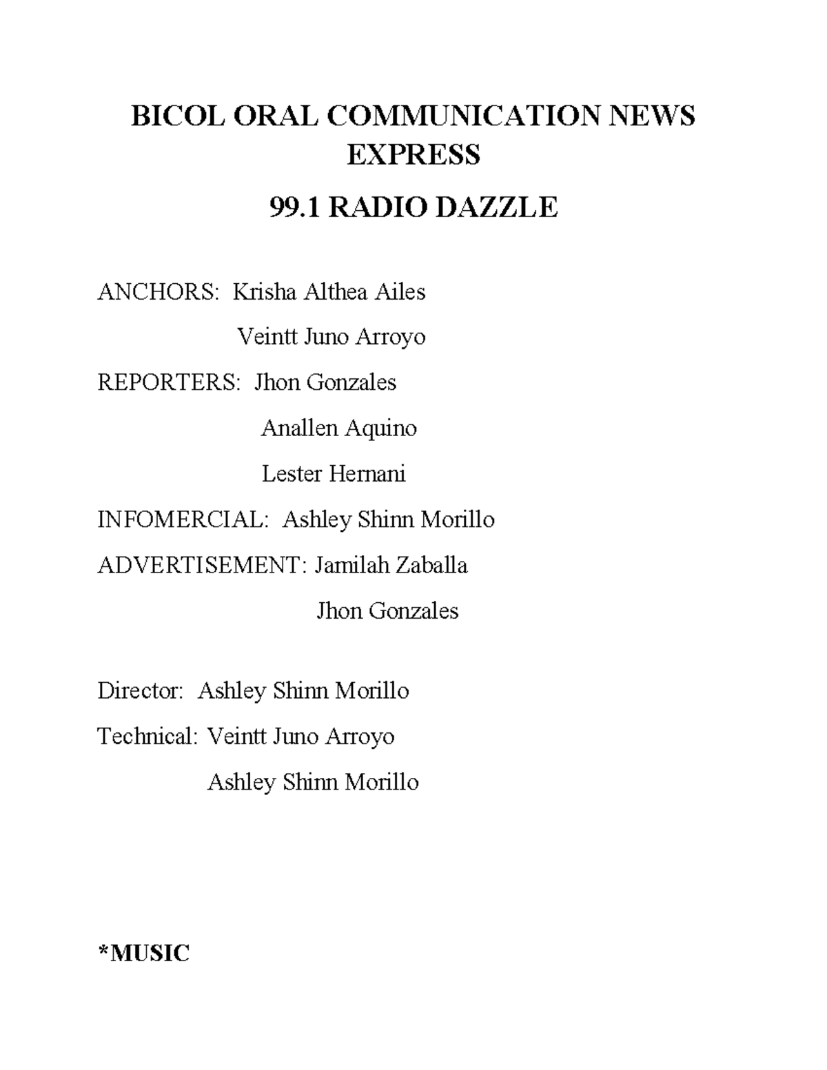 BICOL ORAL COMMUNICATION NEWS - Broadcast Script for 99.1 Radio Dazzle ...