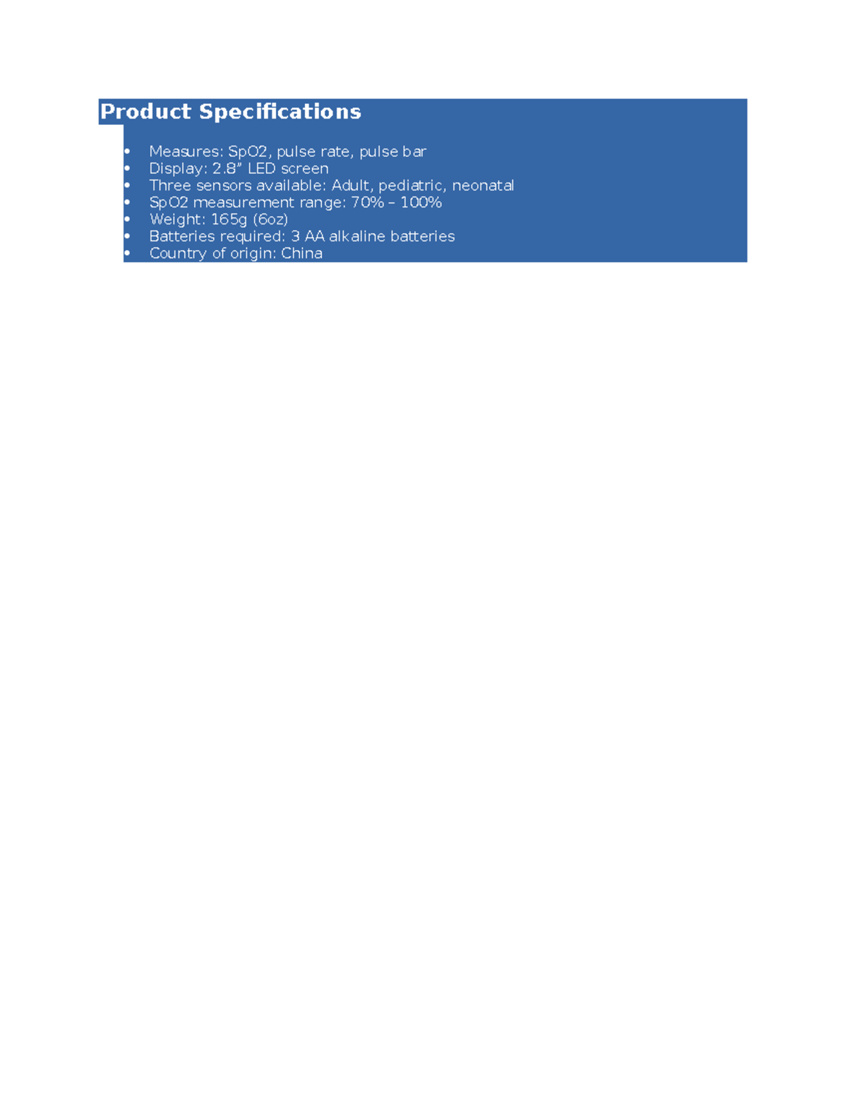 Pulse Oximeter Specs: Key Features & Technical Details - Studocu