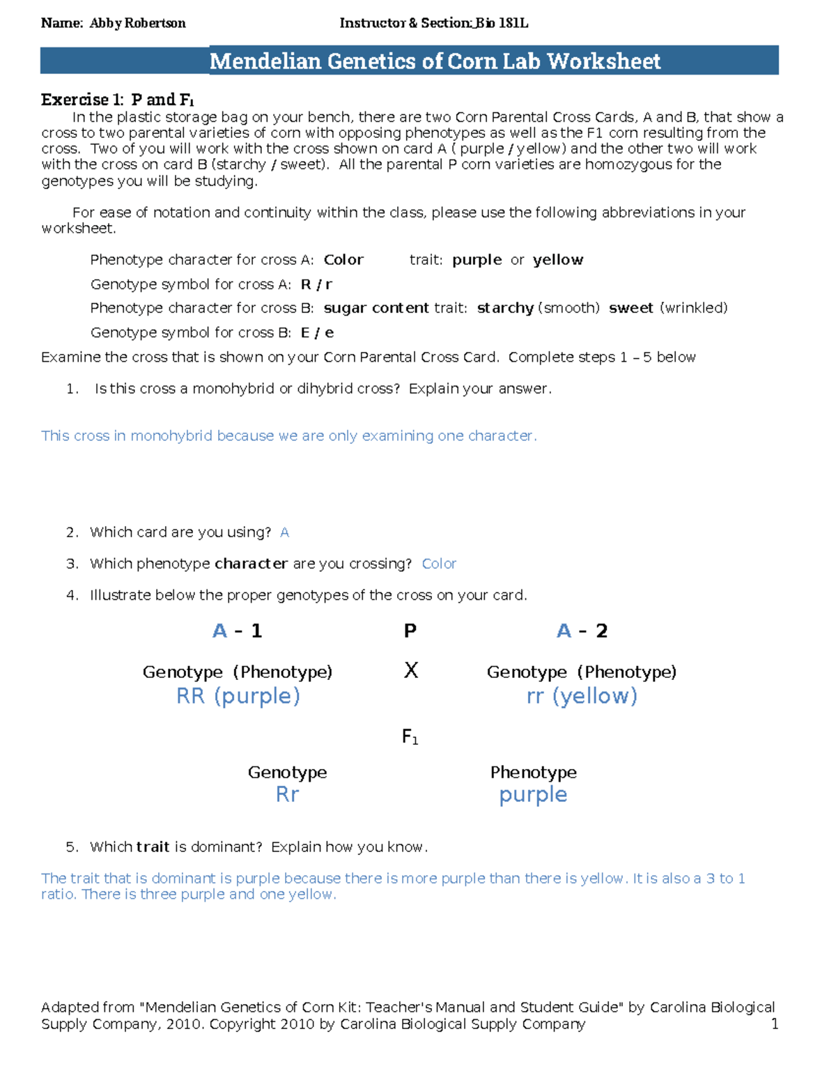 Mendelian Genetics Lab Worksheet (BIO 101) - Studocu