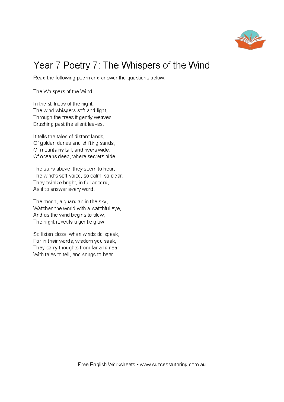 Year 7 English Poetry: The Whispers of the Wind Analysis - Studocu