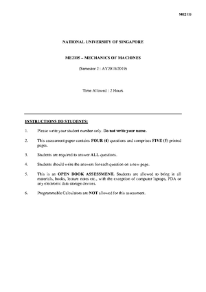 Self-evaluation quiz 4 answer - ME2115 - Studocu