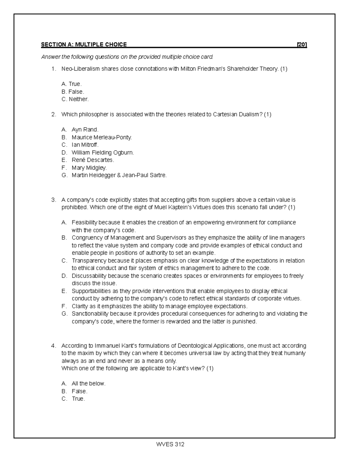 WVES 312 Final Exam - Multiple Choice & Case Study Questions - Studocu