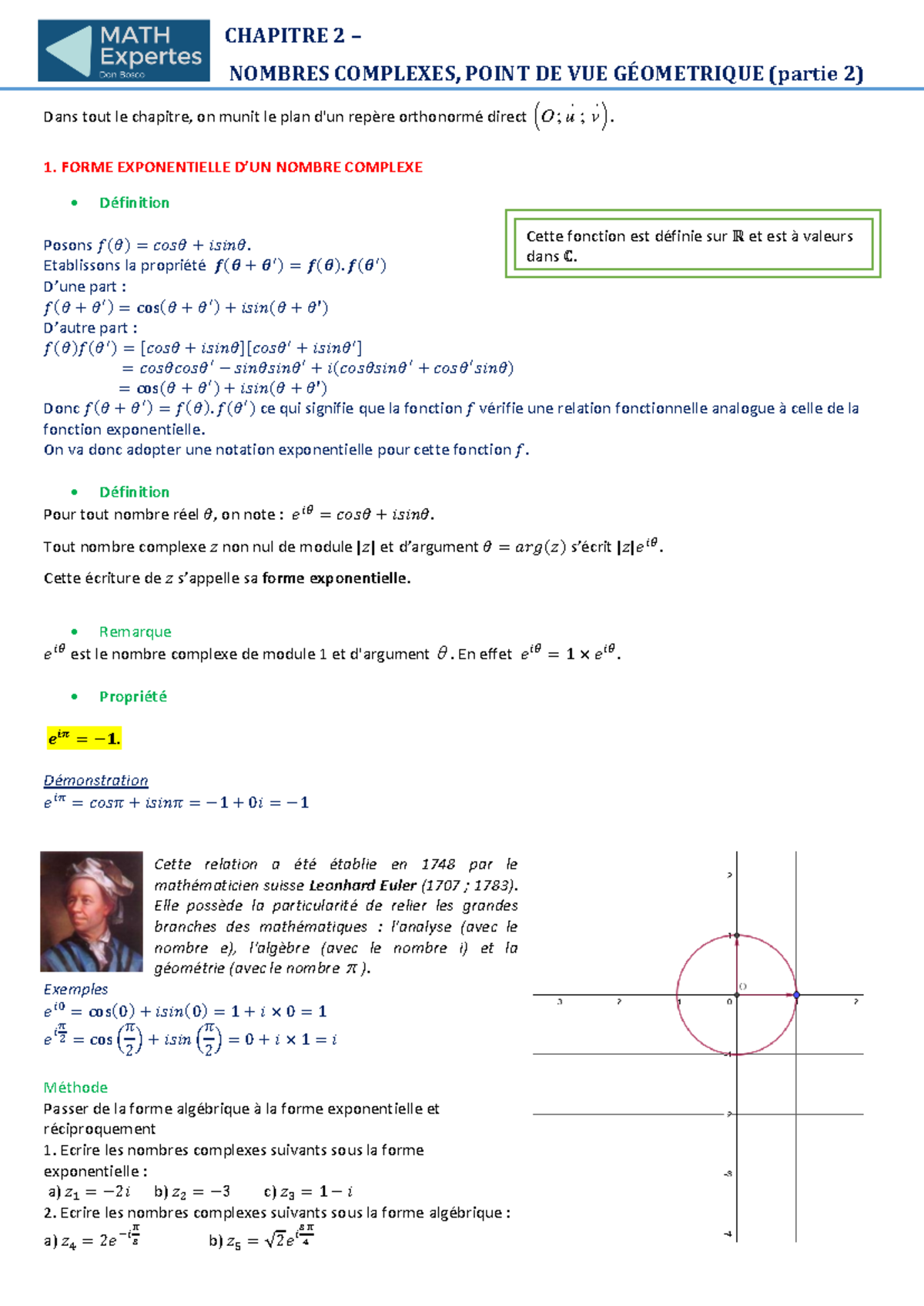 Chapitre 2 - Nombres Complexes : Point de Vue Géométrique (Partie 2) - Studocu