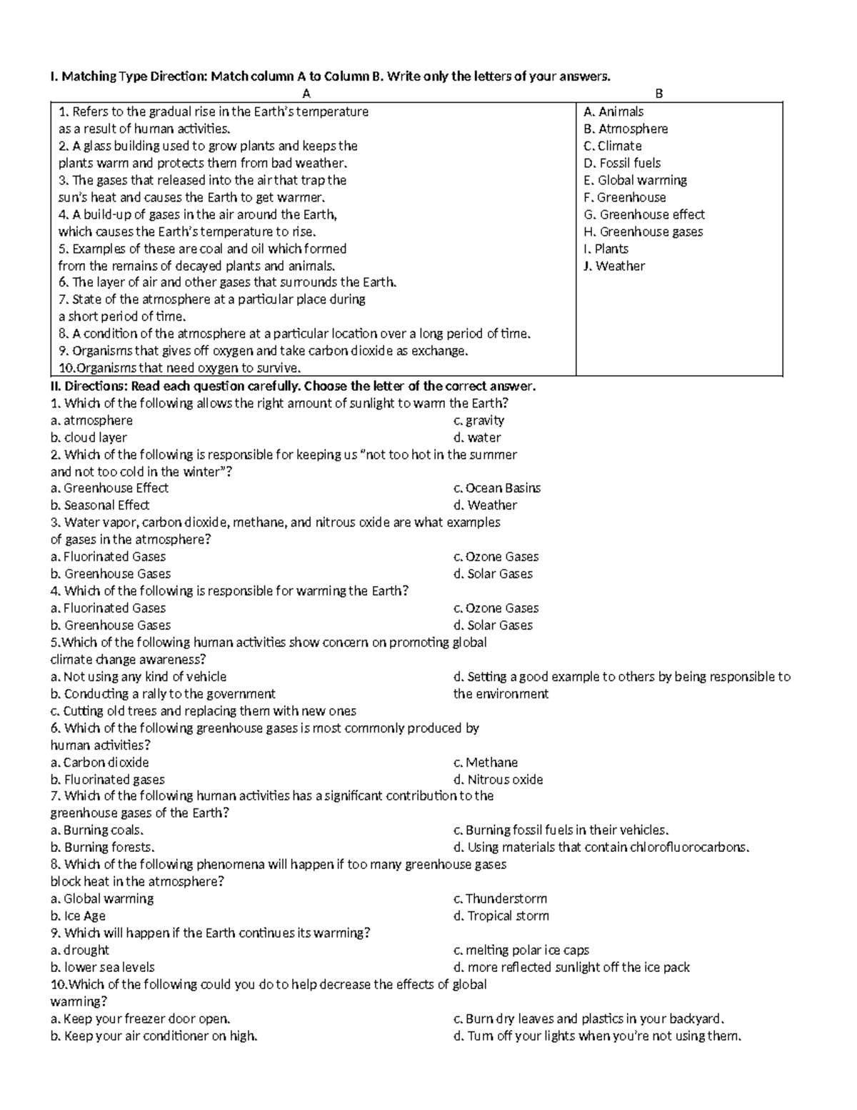 2nd Quiz: Climate Change & Global Warming (Course Code: I) - Studocu
