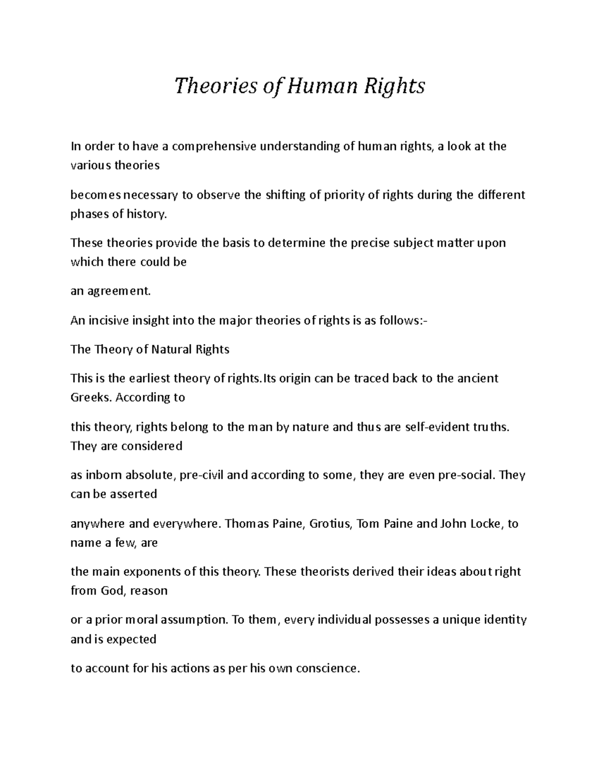 Human Rights Theories: Classifications and Historical Contexts - Studocu