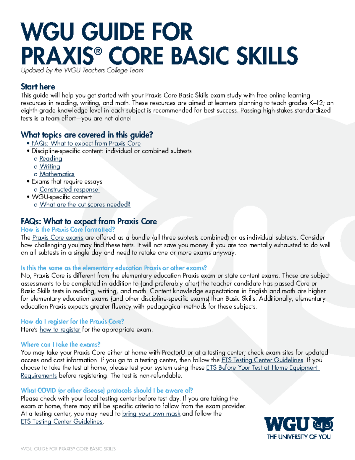 WGU Study Guide for Praxis Core Basic Skills (2021) - Studocu