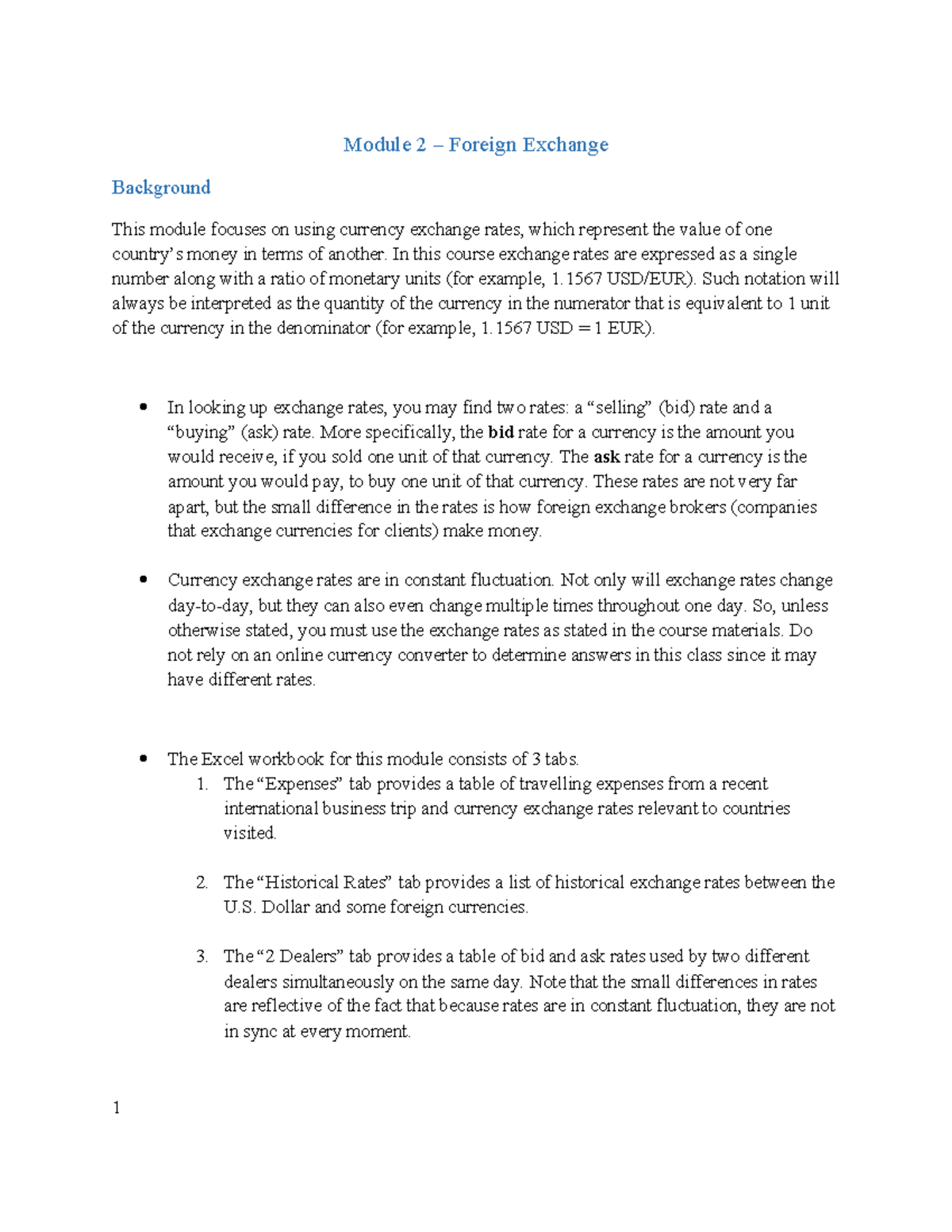 Module 2: Foreign Exchange Rates & Currency Conversion - F2F Excel ...