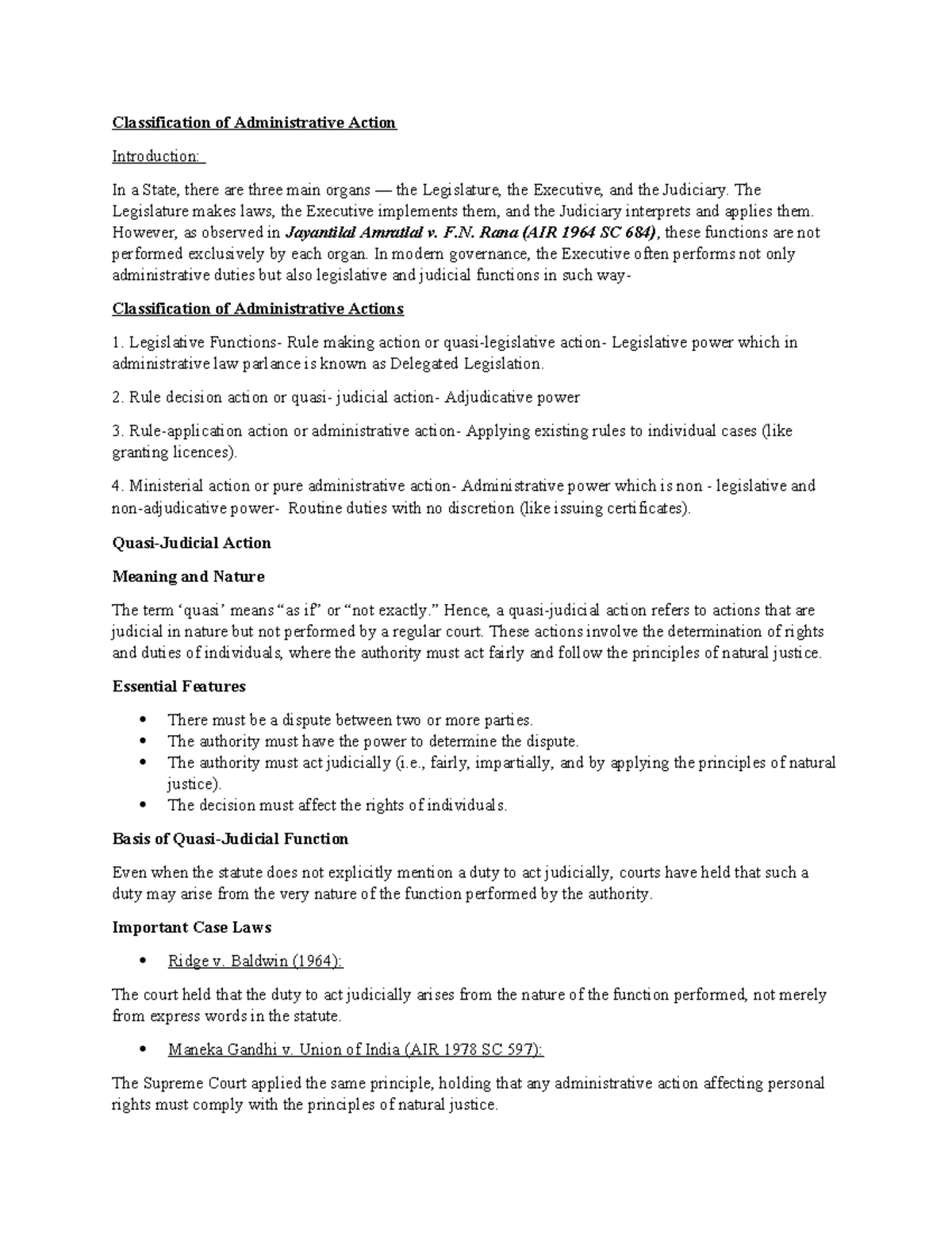 Classification of Administrative Actions: Key Concepts and Cases - Studocu