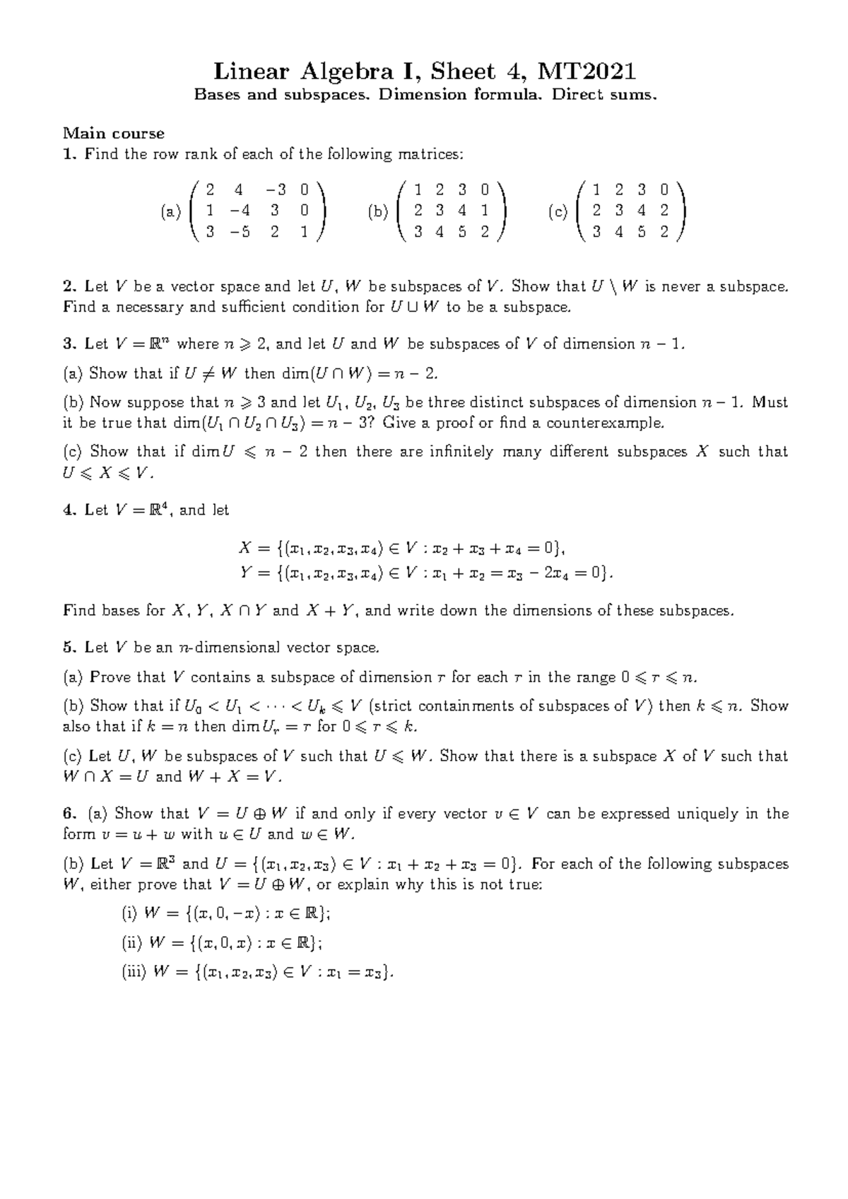 Sheet 4 - According to its brand promise to focus o - Linear Algebra I ...