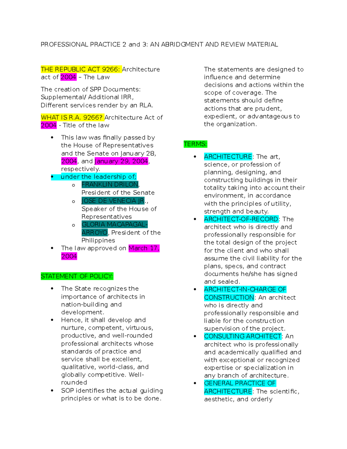 ICA-PROF-PRAC: Review Material on R.A. 9266 - Architecture Act of 2004 ...