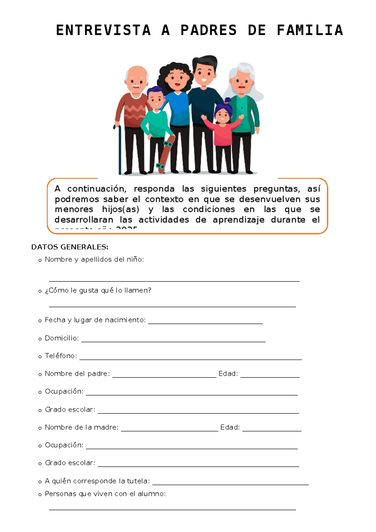Entrevista a Padres de Familia: Contexto y Actividades 2025 - Studocu