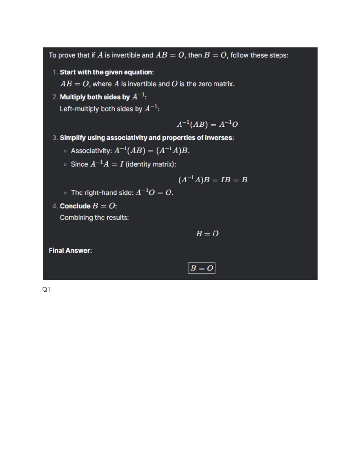 Math251 A7 - Proof of Invertibility and Zero Matrix - Studocu