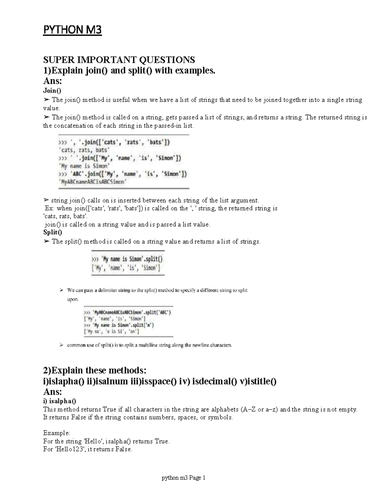 Python M3 Important Methods and Programs Explained - Studocu