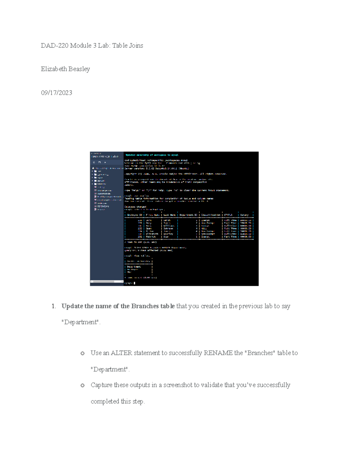 DAD220-Module 3 Lab: SQL Table Joins and Employee Management - Studocu