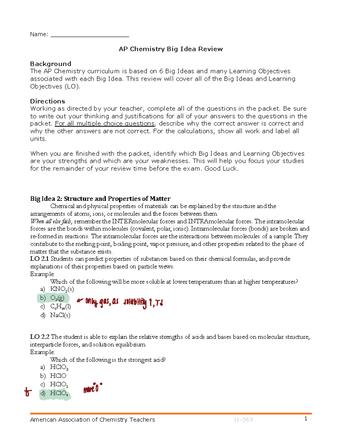 AP Chem Review: Big Idea 2 - Structure & Properties of Matter - Studocu