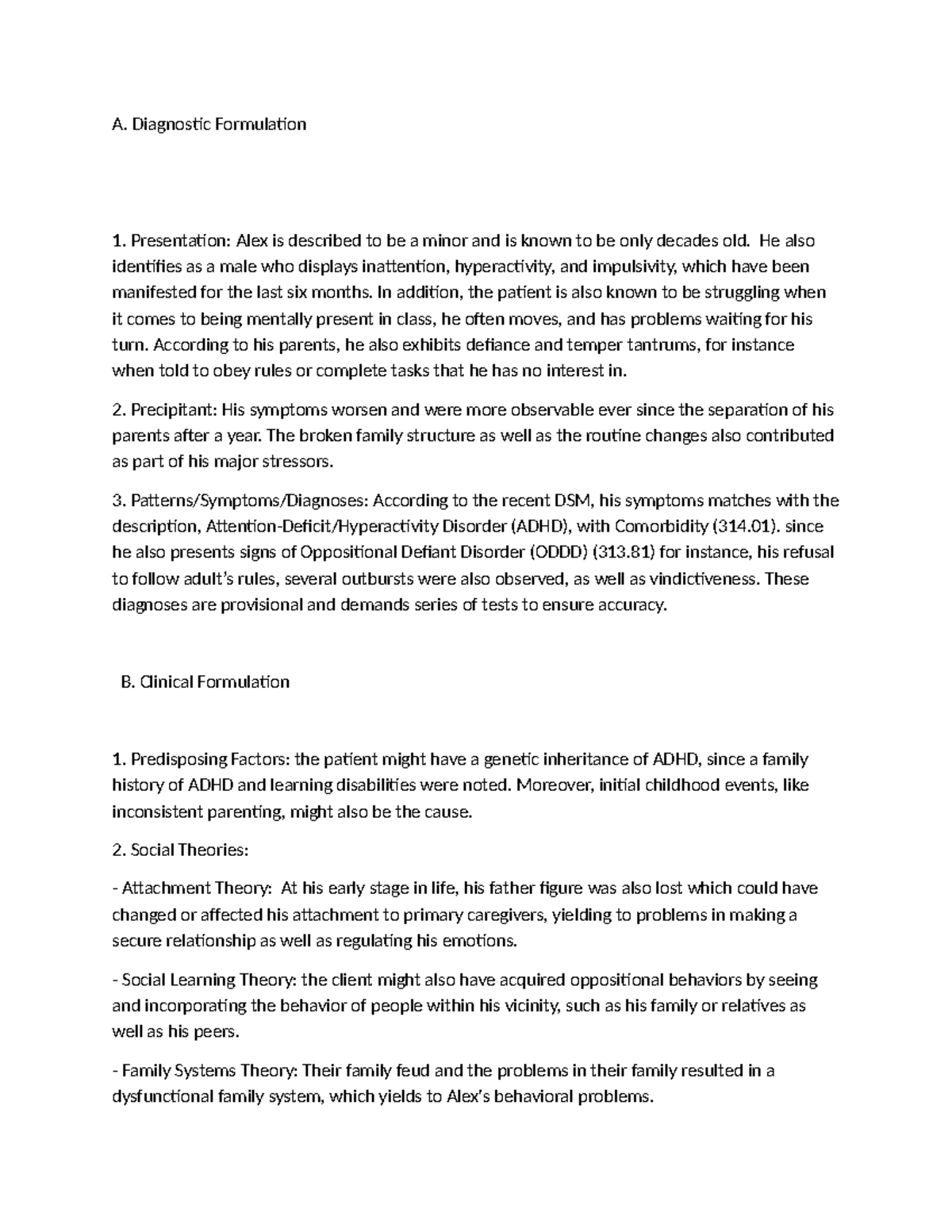 Case Study: Diagnostic and Treatment Formulation for ADHD & ODD ...