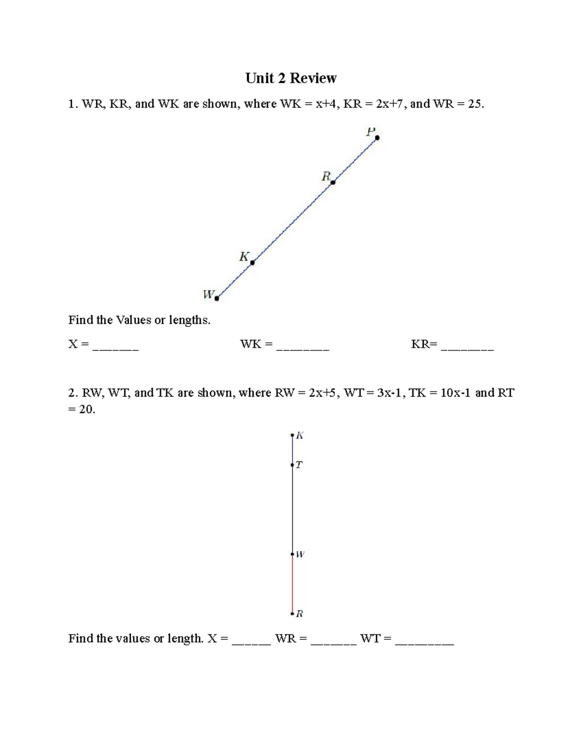 Unit 2 Review: Geometry Lengths and Angles Analysis - Studocu