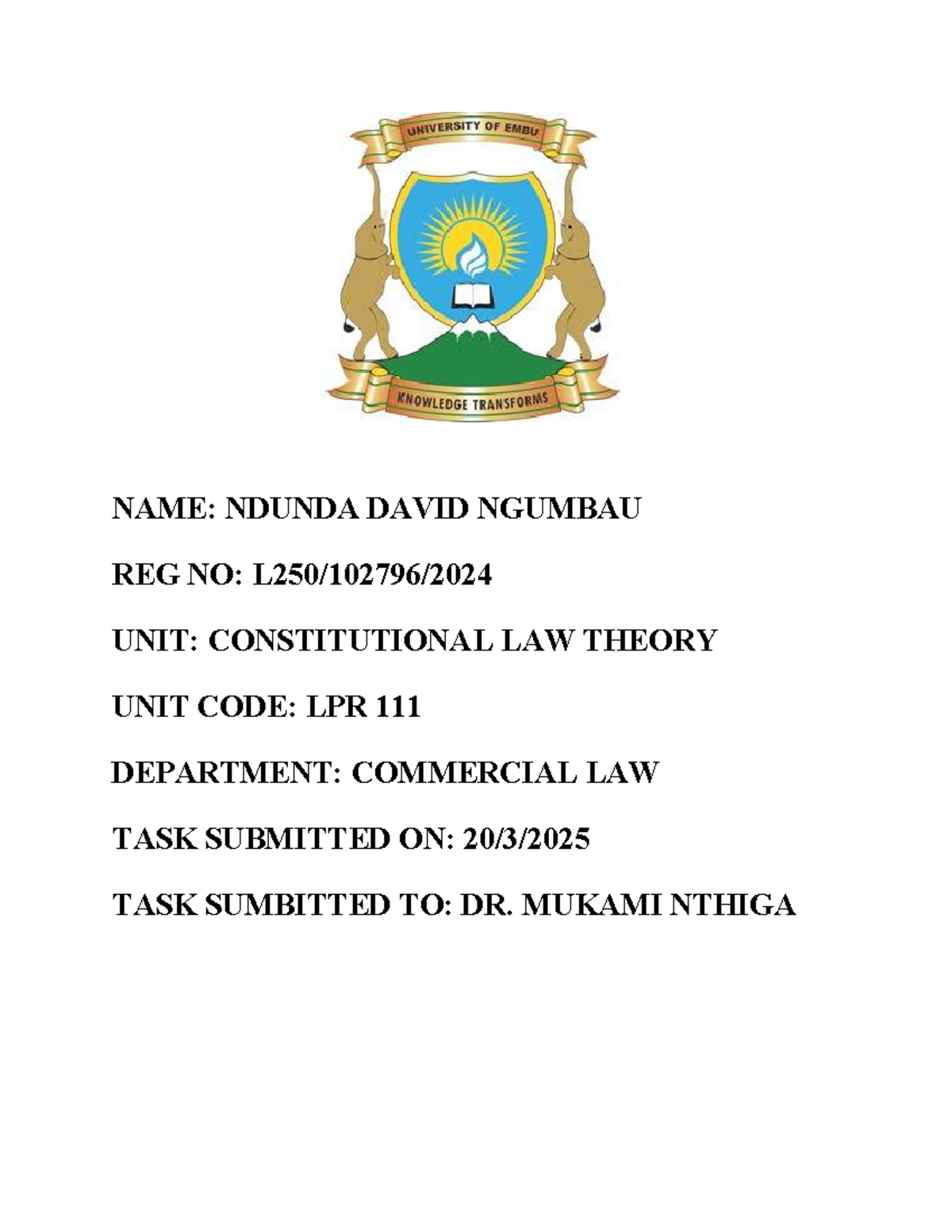 LPR: Constitutional Law Theory Assignment on Separation of Powers - Studocu