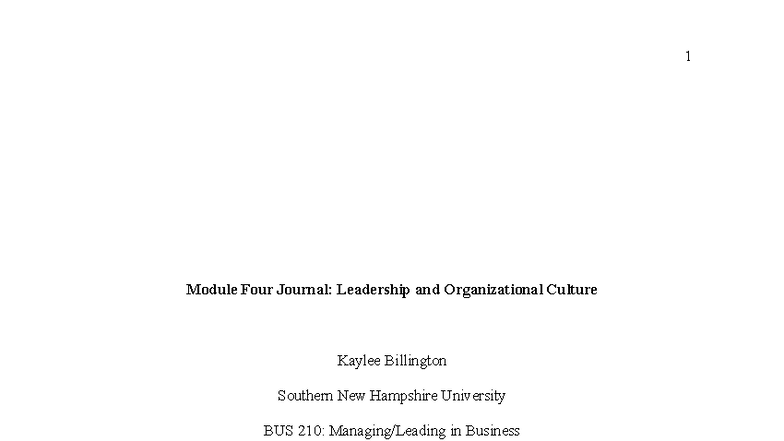 BUS 210: Module Four Journal on Leadership & Org Culture - Studocu
