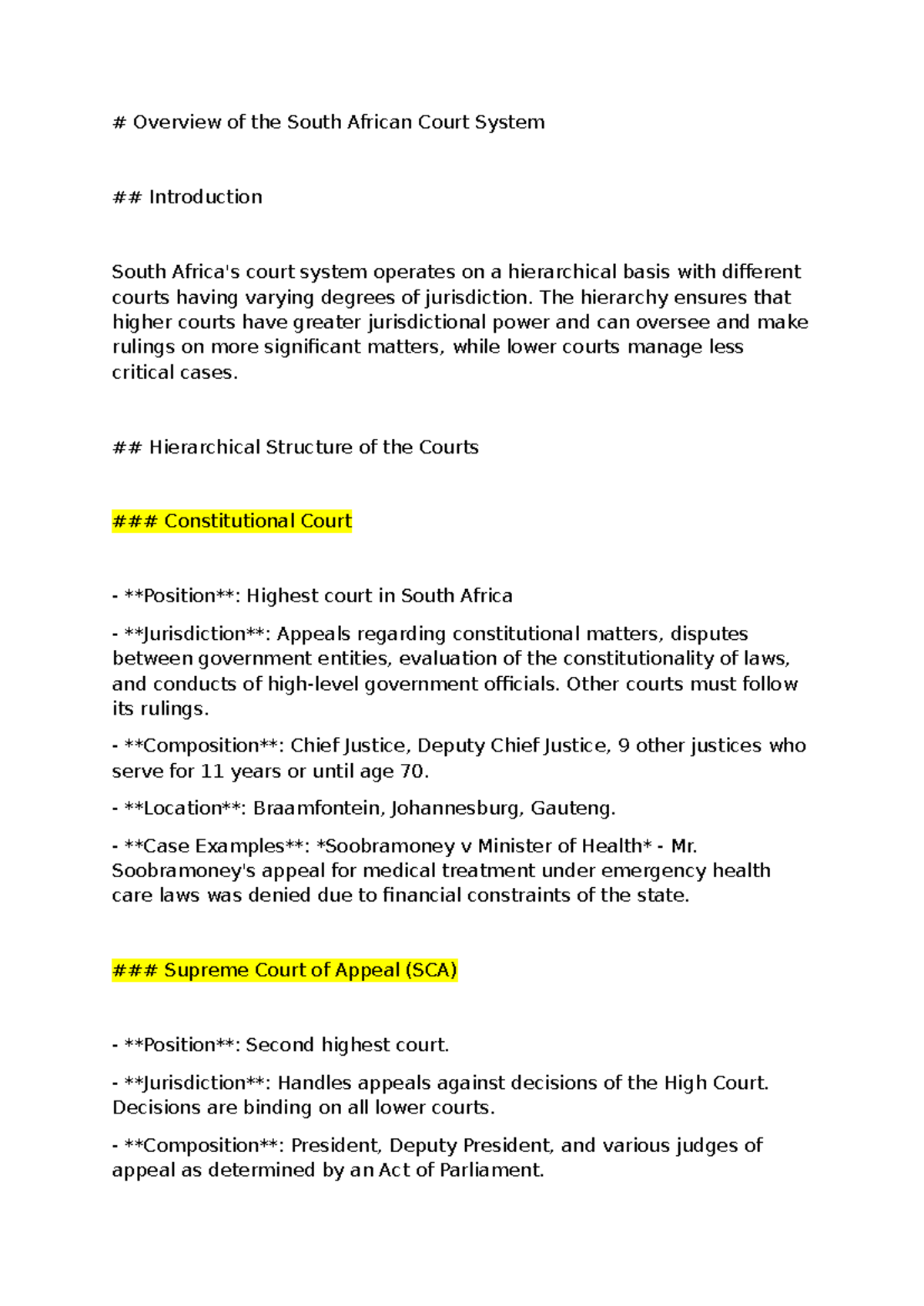 Overview of the Hierarchical Structure of the South African Court ...